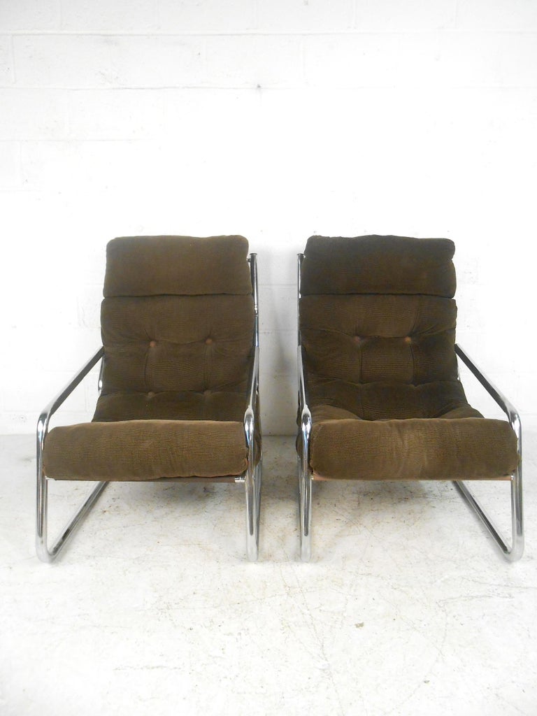 Pair of Midcentury Upholstered Lounge Chairs at 1stDibs