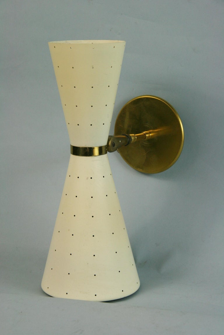 Pair Double Cone Perforated Midcentury Multi Directional Sconces For ...