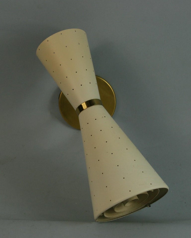 Pair Double Cone Perforated Midcentury Multi Directional Sconces For ...