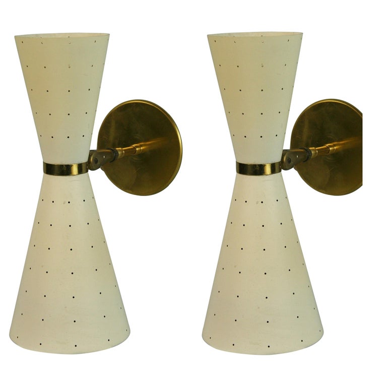 Pair Double Cone Perforated Midcentury Multi Directional Sconces For ...