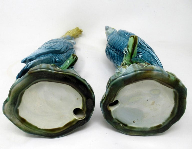 Pair Minton Majolica Staffordshire Porcelain Birds Parakeets Cockrels ...