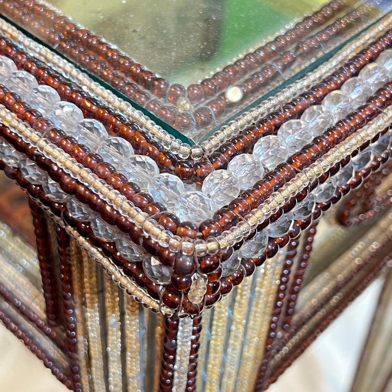 Pair Mirrored and Beaded Glass Side Tables For Sale at 1stDibs