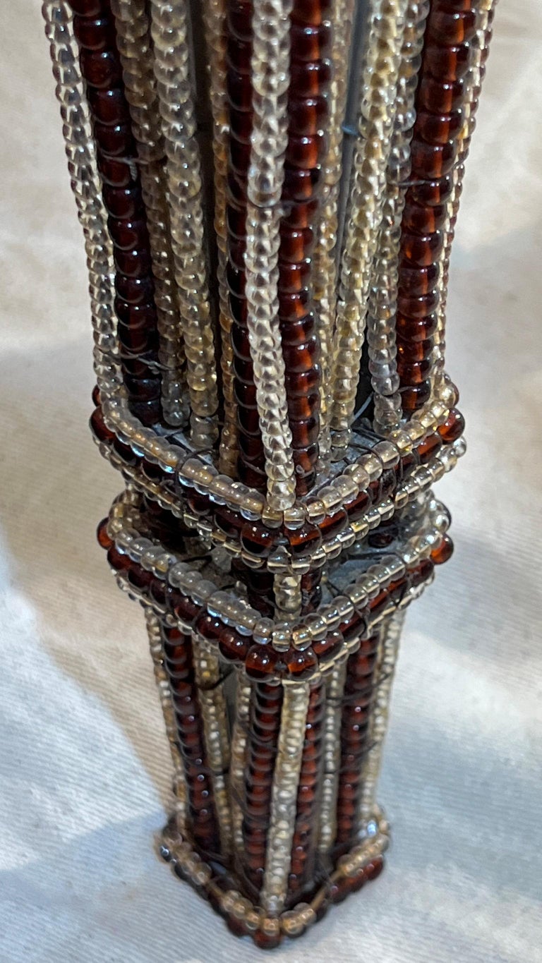 Pair Mirrored and Beaded Glass Side Tables For Sale at 1stDibs