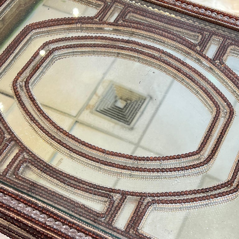 Pair Mirrored and Beaded Glass Side Tables For Sale at 1stDibs