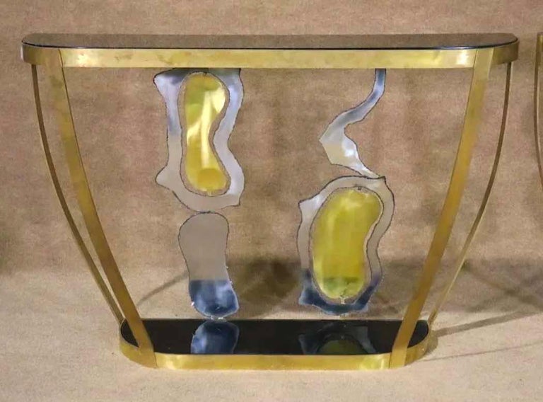 Pair Mixed Metal Console Tables For Sale at 1stDibs