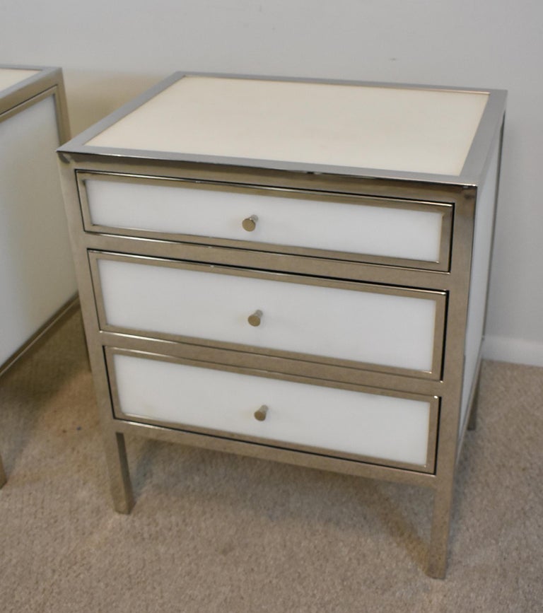 Pair Modern Chrome and Blanca Glass Three Drawer Chests by Bernhardt ...