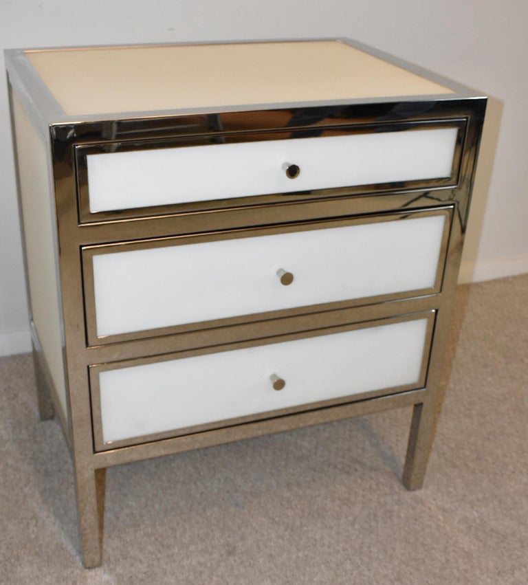 Pair Modern Chrome and Blanca Glass Three Drawer Chests by Bernhardt ...
