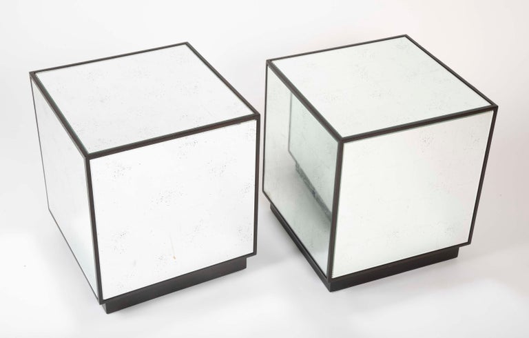 Pair of Modern Mirror Cube Side Tables at 1stDibs
