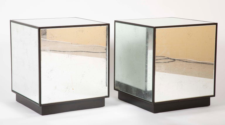 Pair of Modern Mirror Cube Side Tables at 1stDibs