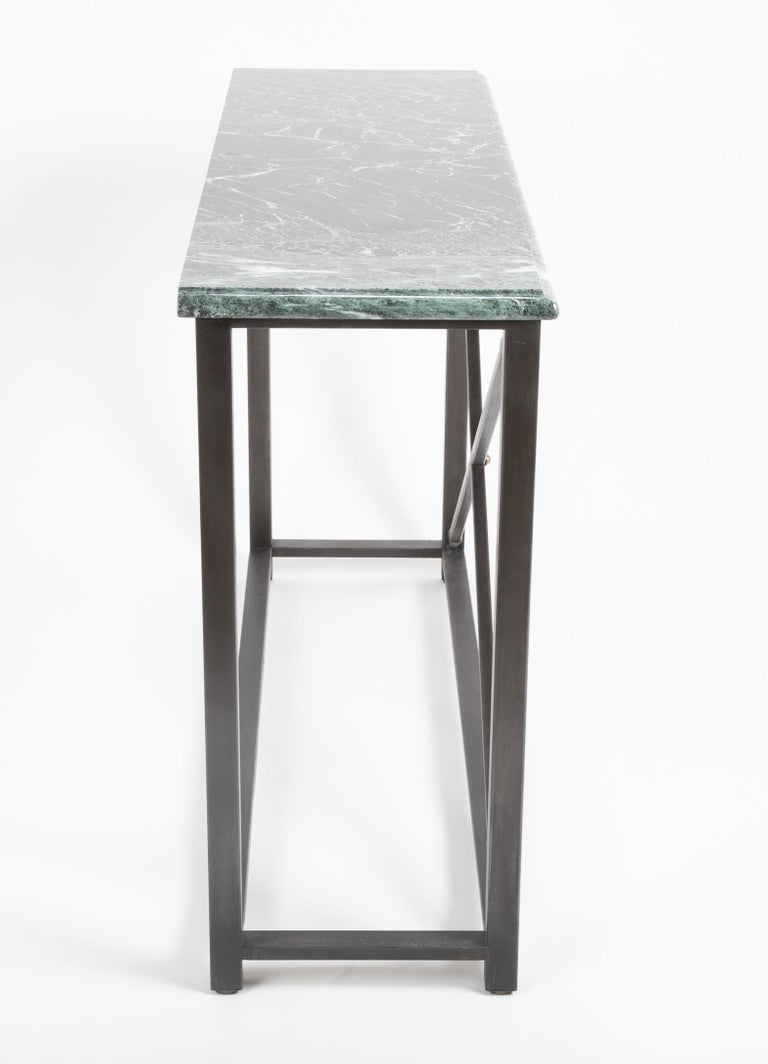 Pair of Modern Steel Console Table with Green Marble Tops For Sale at ...