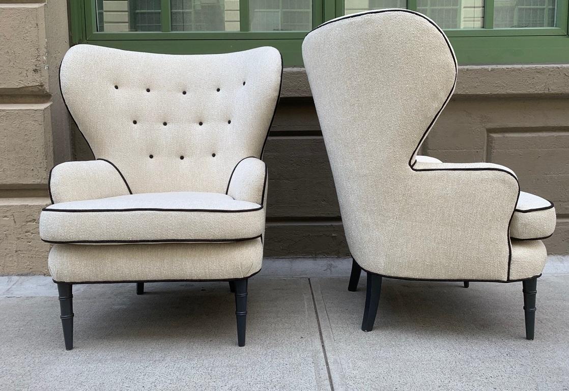 Pair of Modern Tufted Wingback Chairs at 1stDibs | modern wingback ...