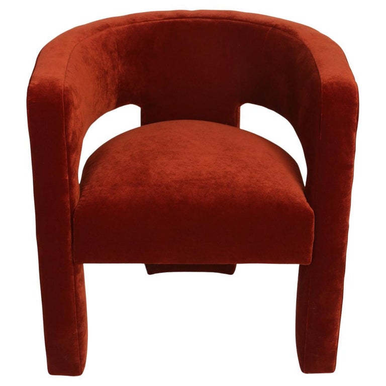 Pair Modern Velvet Open Barrel Back Chairs For Sale at 1stDibs