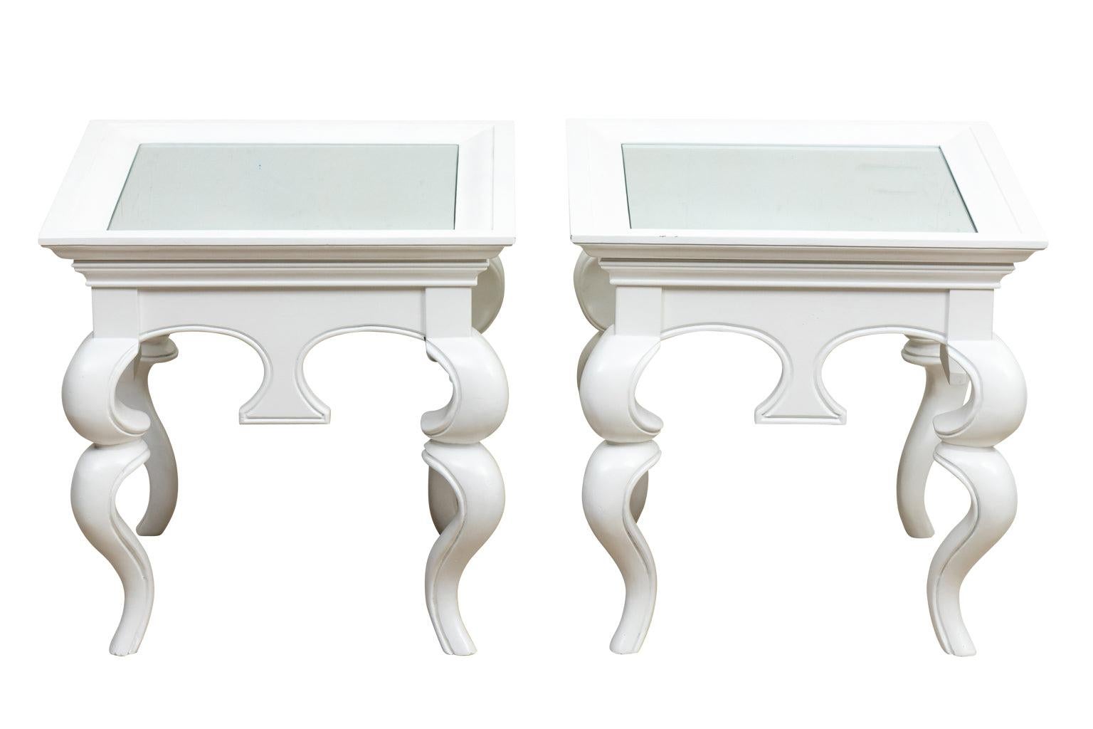 Pair Modern White Lacquered Side Tables For Sale at 1stDibs