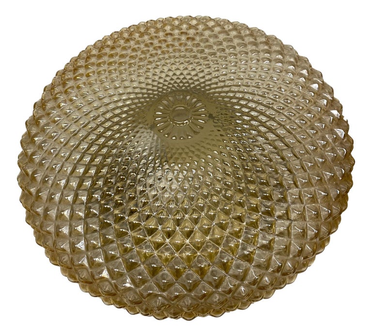 Pair of Monumental Crystal Pattern Glass Flush Mount Ceiling Lights ...