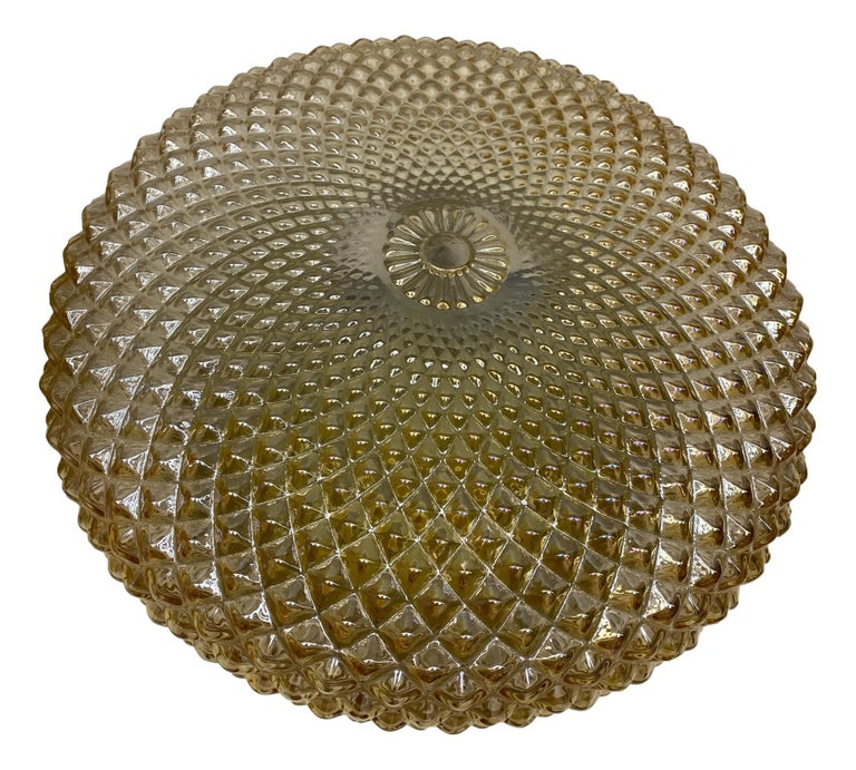 Pair of Monumental Crystal Pattern Glass Flush Mount Ceiling Lights ...