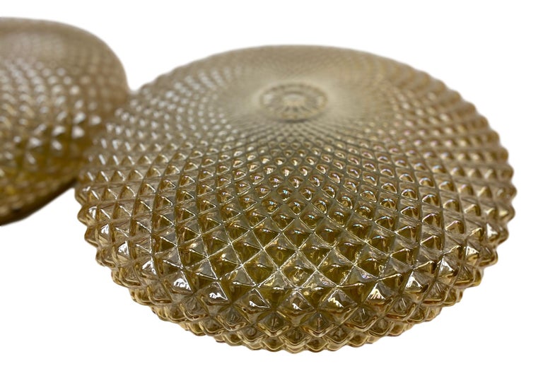 Pair of Monumental Crystal Pattern Glass Flush Mount Ceiling Lights ...