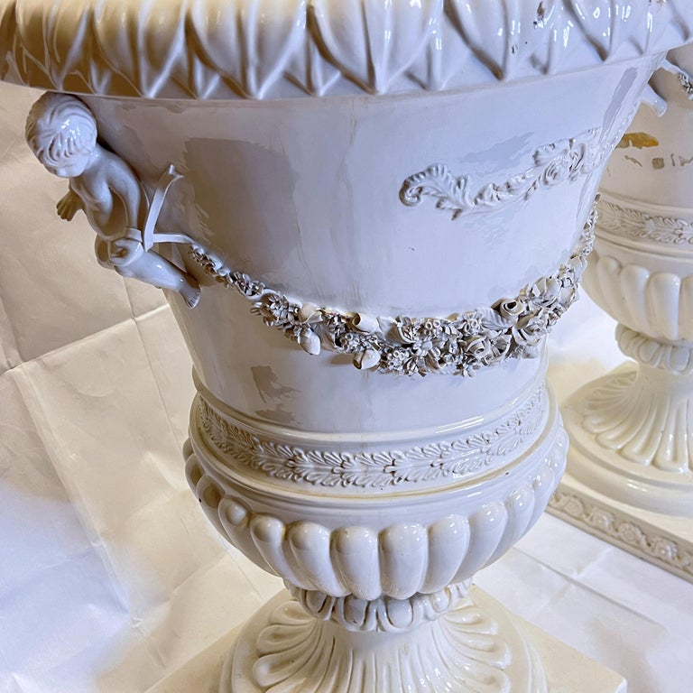 Pair Monumental White Glazed Northern European Floor Vases and Covers ...