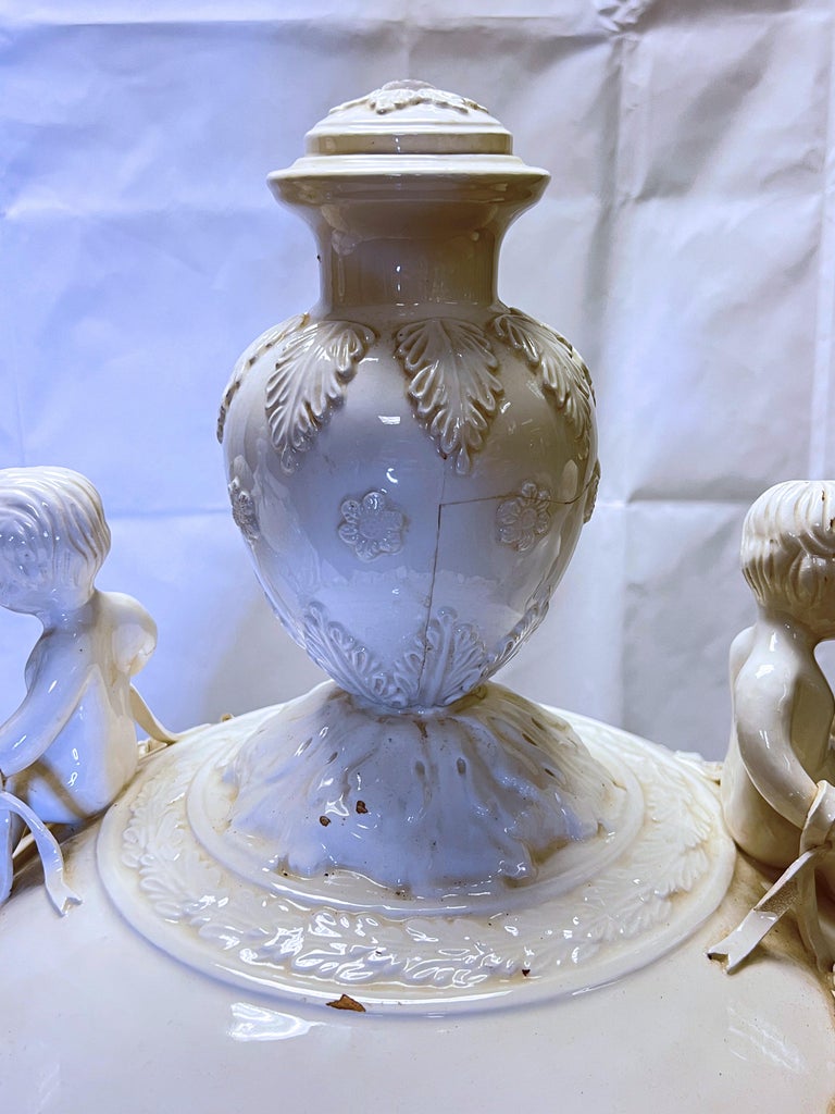 Pair Monumental White Glazed Northern European Floor Vases and Covers ...