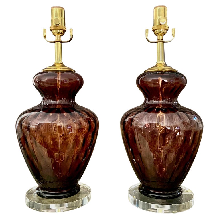 Pair Murano Italian Purple Amethyst Glass Table Lamps For Sale at 1stDibs