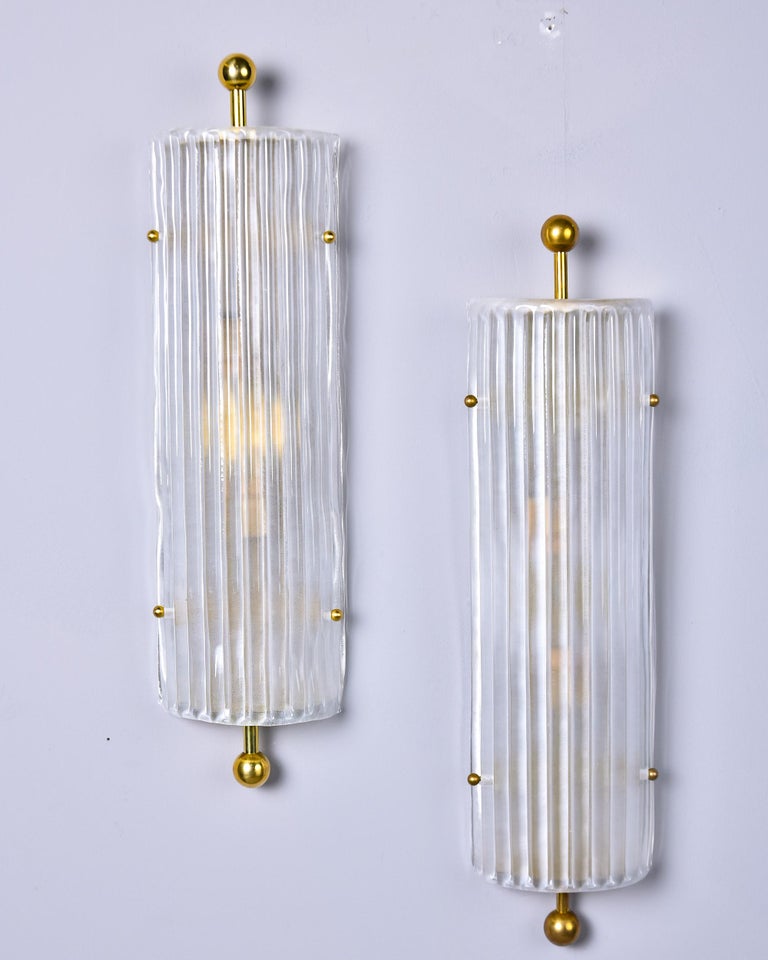 Pair Murano Ribbed Glass Wall Lights with Brass Fittings For Sale at ...