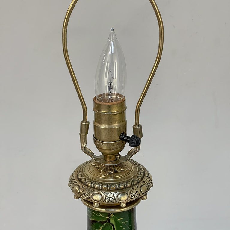 Pair Napoleon III Period Glazed Faience Table Lamps with Bronze Bases ...