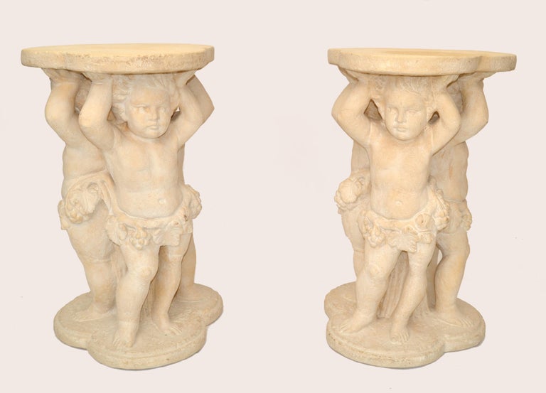 Pair, Neoclassical Angels Pedestal Table Bases, Sculpture Stands ...