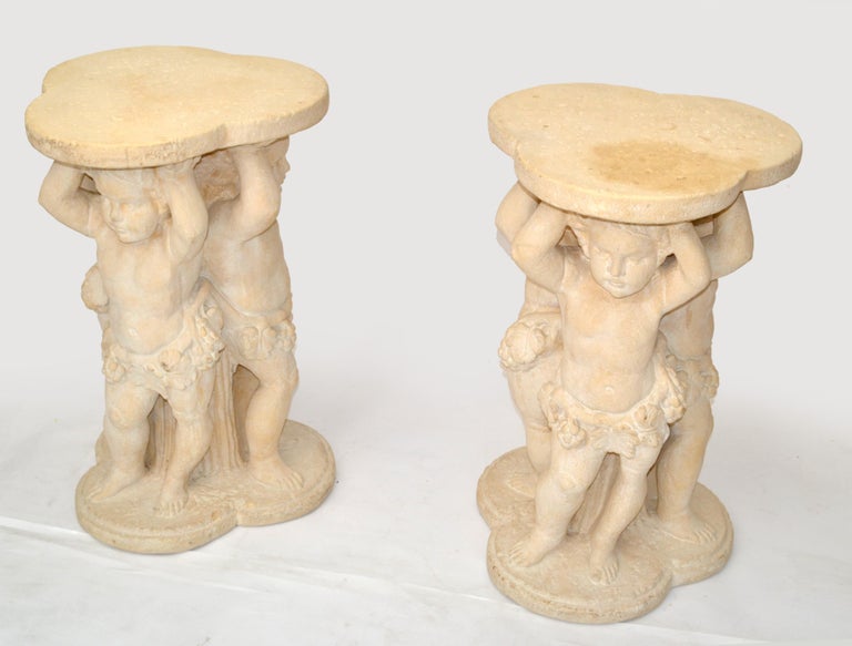 Pair, Neoclassical Angels Pedestal Table Bases, Sculpture Stands ...