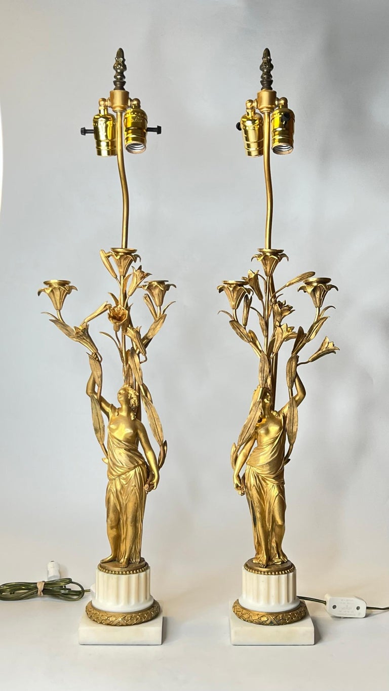 Pair Neoclassical Female Figurative Gilt Bronze Table Lamps For Sale at ...