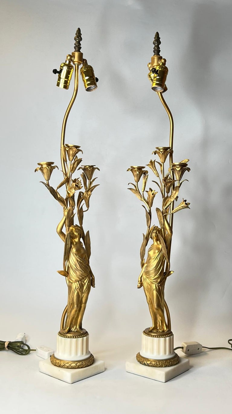 Pair Neoclassical Female Figurative Gilt Bronze Table Lamps For Sale at ...