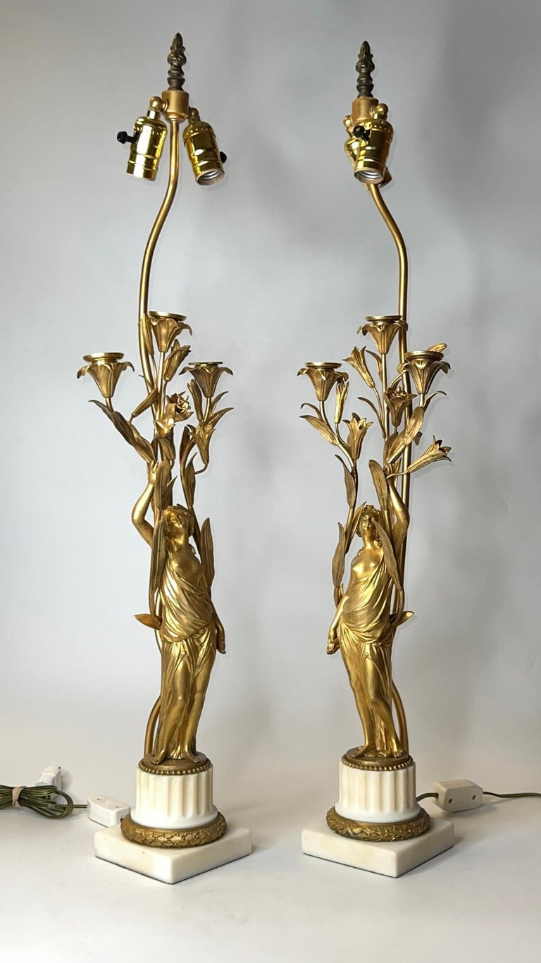 Pair Neoclassical Female Figurative Gilt Bronze Table Lamps For Sale at ...