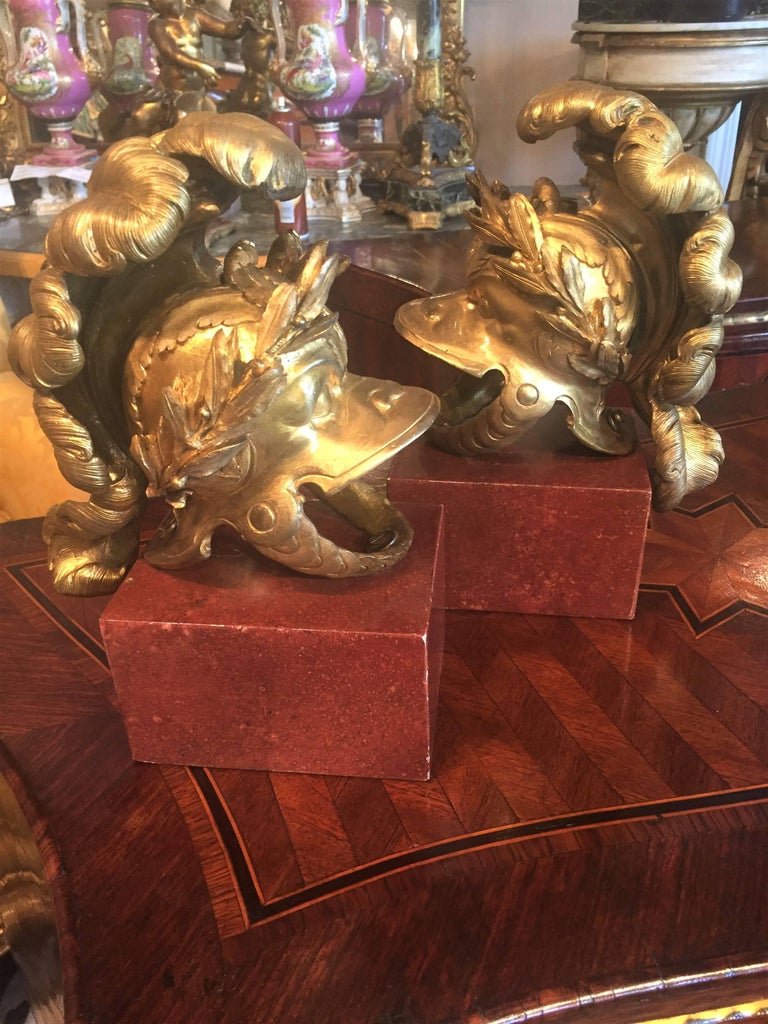 Pair Neoclassical Grand Tours of Gilt Bronze Helmets Now Mounted as ...