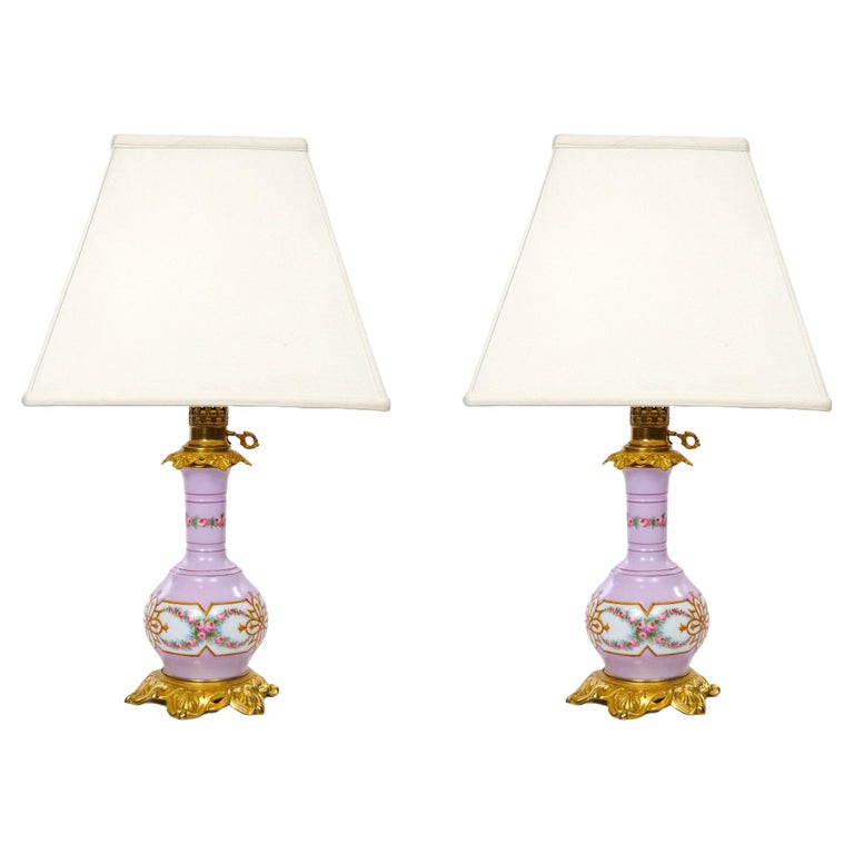 Pair Neoclassical Style Porcelain Lamps / Gilt Bronze Base For Sale at ...