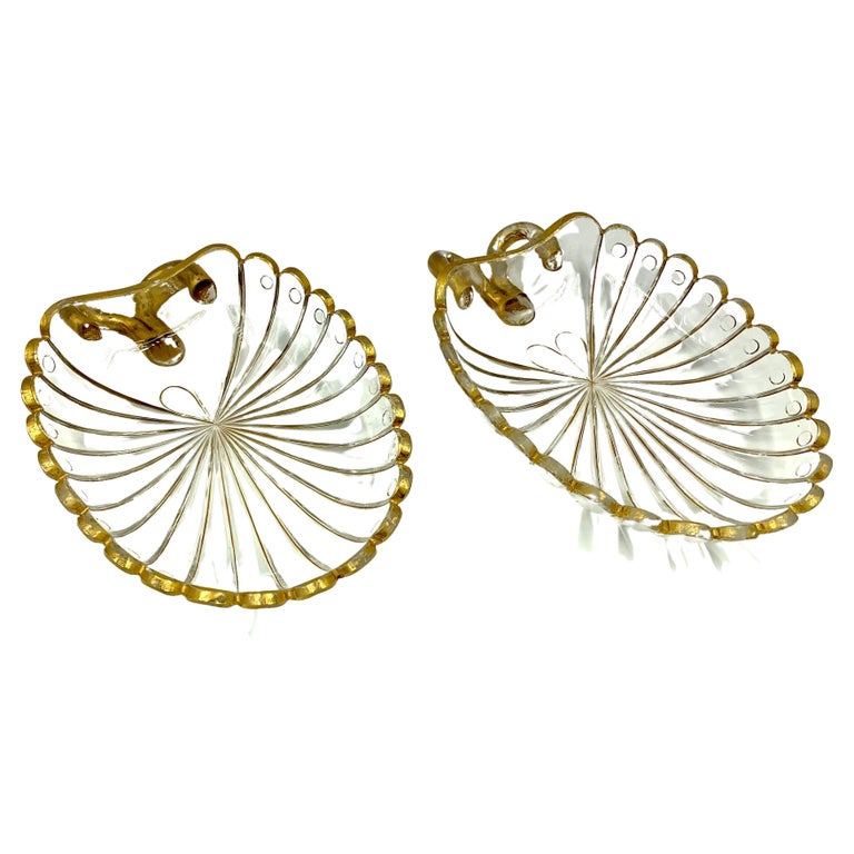Pair Neoclassical Venetian Glass Scallop Form Parcel Gilt Caviar Dishes ...