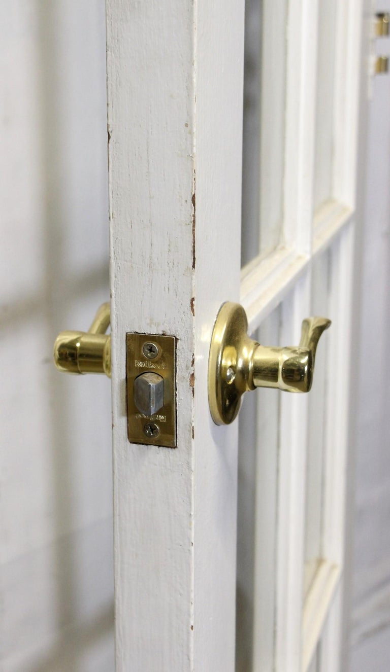 Pair of 10 Lite White Wood French Doors Lever Hardware For Sale at 1stDibs