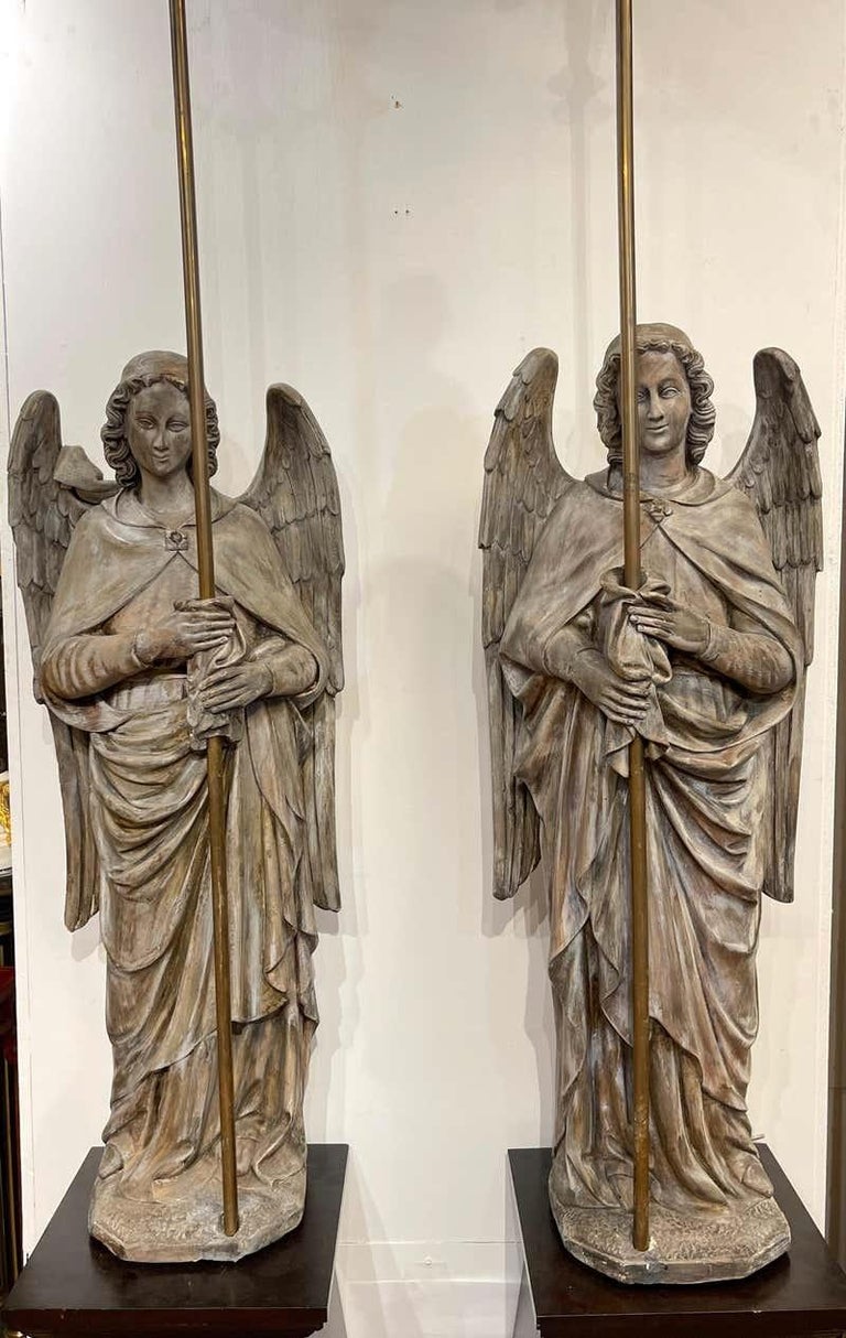 Pair of 12' Polychromed Plaster Angel 14-Light Candelabra / Lamps on ...