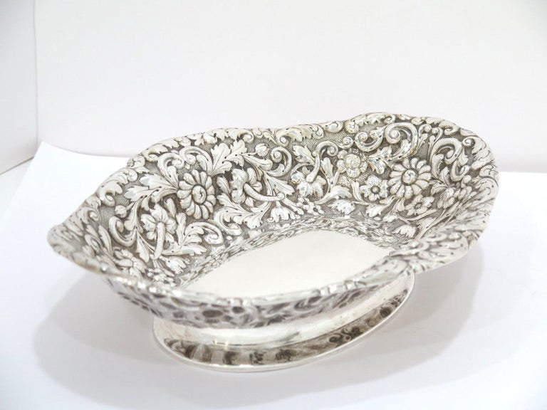 Pair of Sterling Silver Antique English Floral Repousse Footed Serving ...