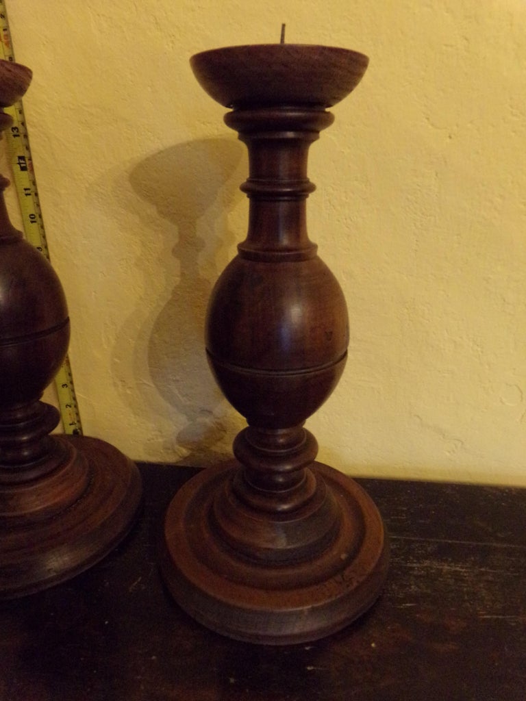 Pair of Walnut Turned Candlesticks, circa 1880 For Sale at 1stDibs