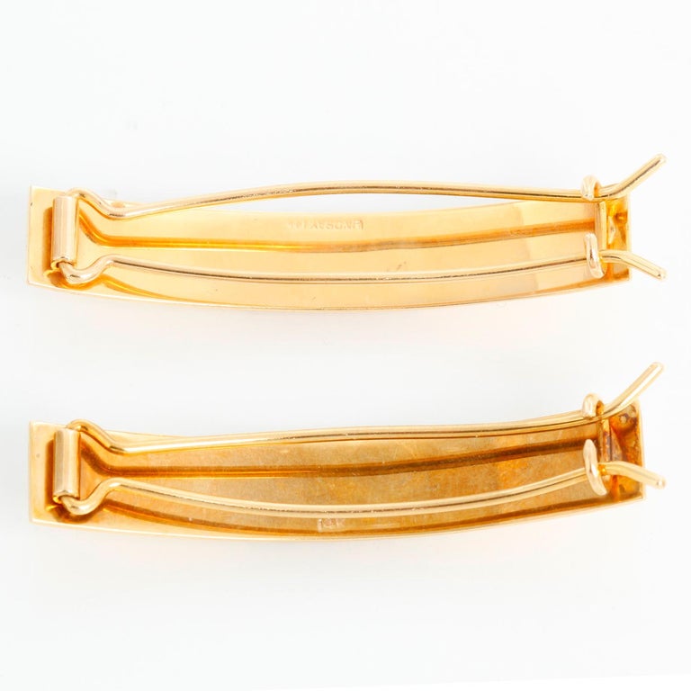 Pair of 14K Yellow Gold Diamond Barrettes at 1stDibs