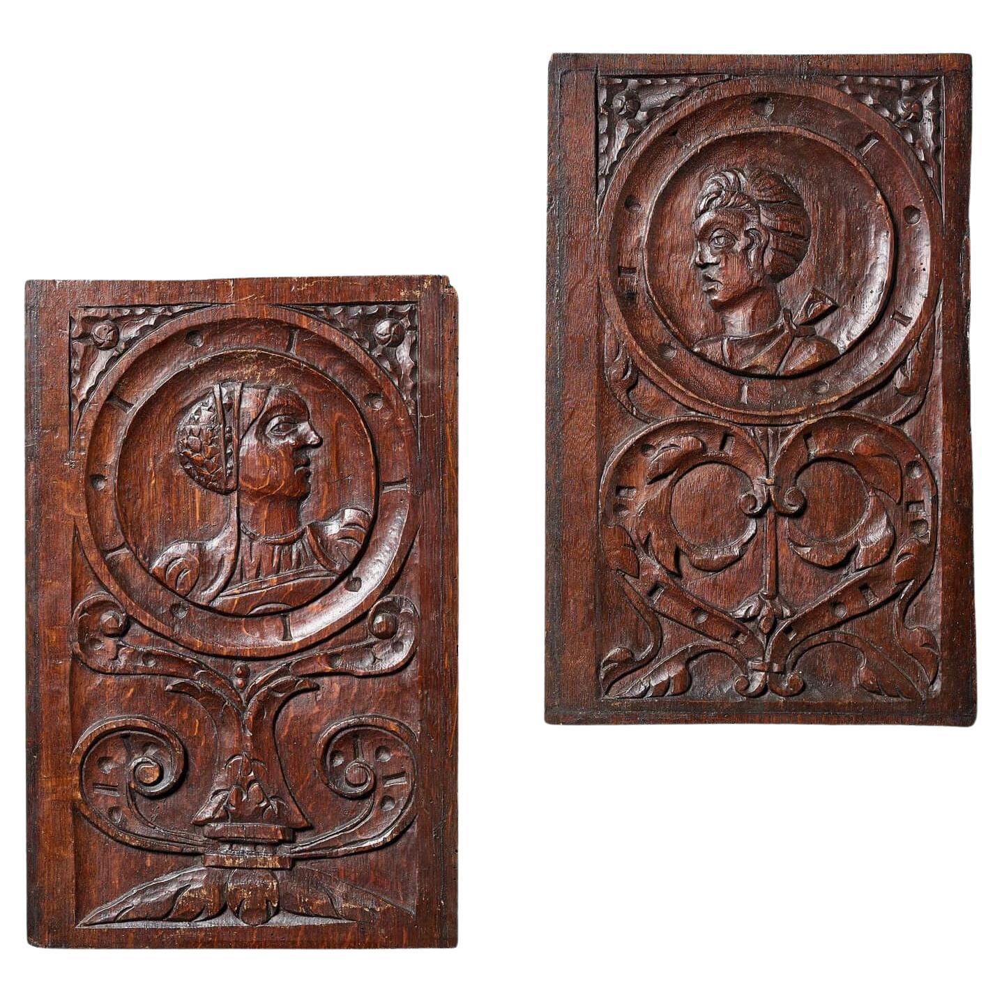 Pair of 16th Century Carved Oak Romayne-Type Panels For Sale at 1stDibs