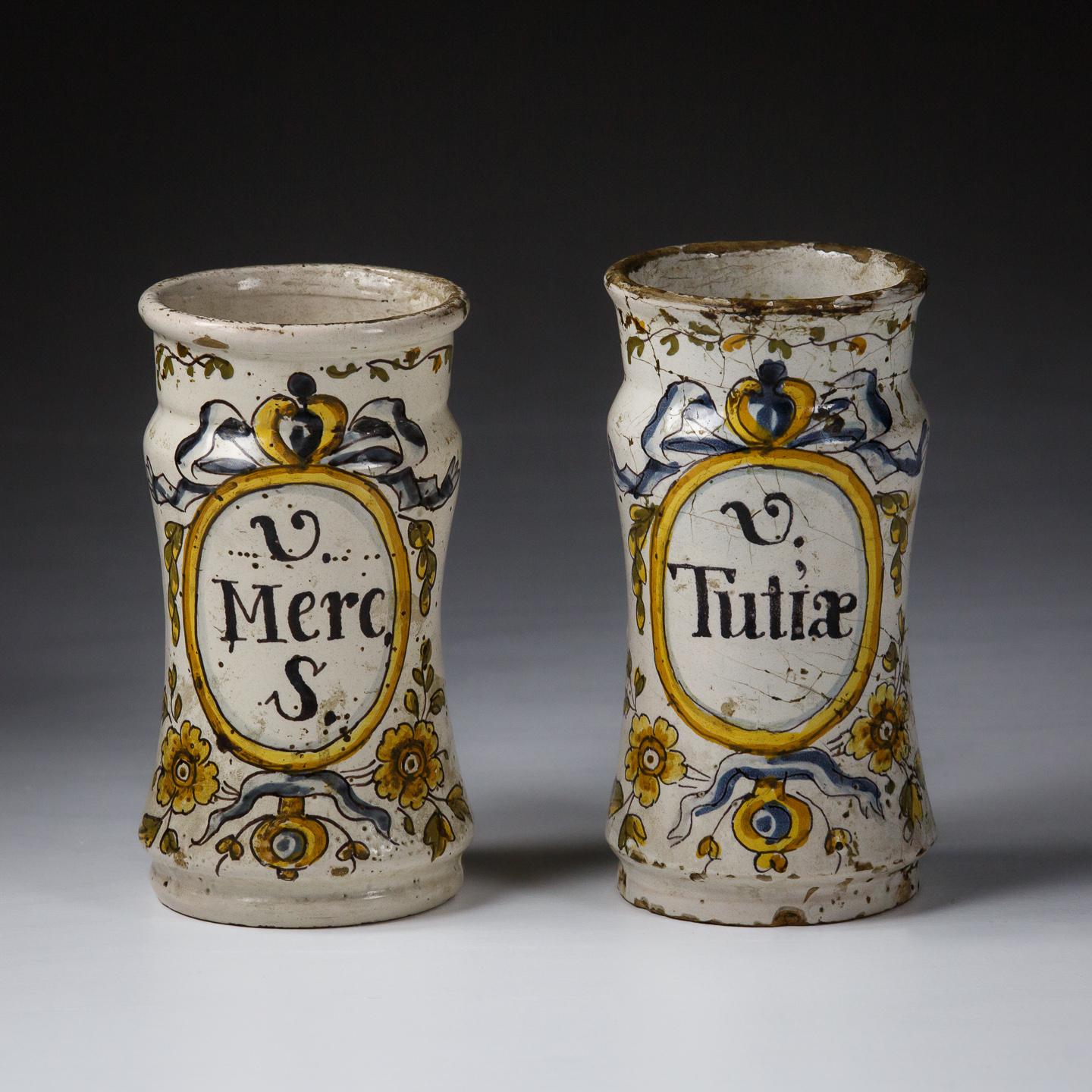 Pair of 17th Century Albarello or Pharmacy Storage Jars at 1stDibs