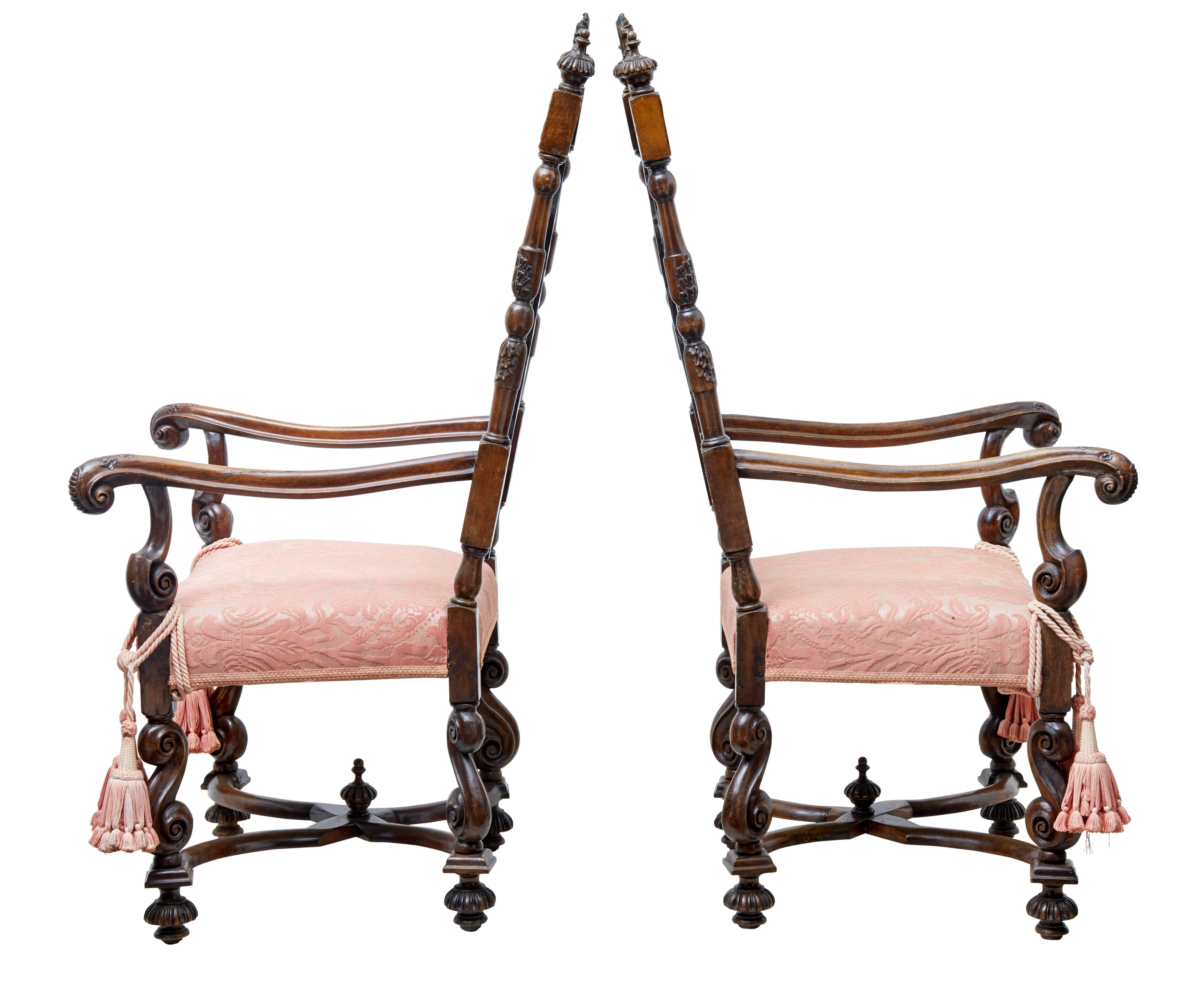 Pair of 17th Century Carolean Carved Walnut Armchairs at 1stDibs