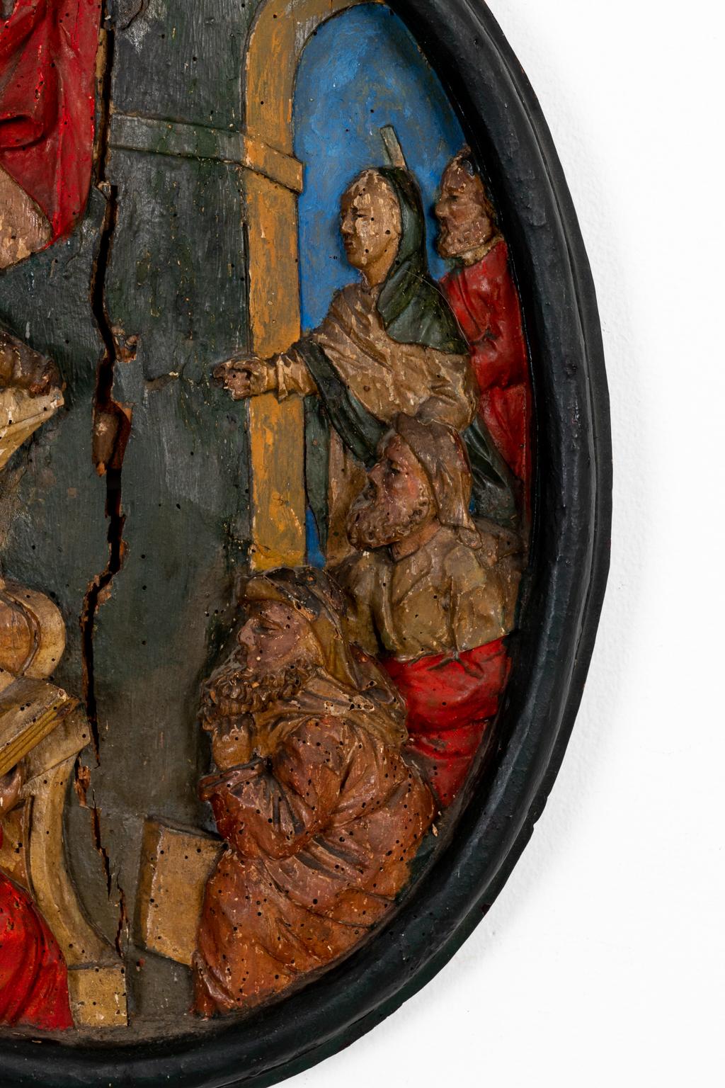 Pair of 17th Century Carved and Painted Oval Religious Plaques For Sale ...