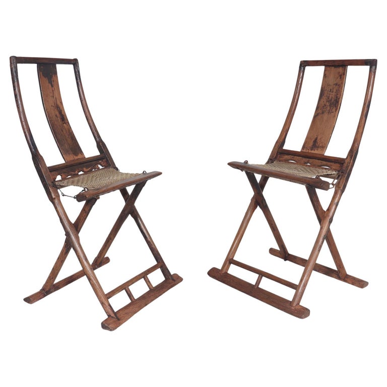 Pair of 17th Century Chinese Folding Traveling Chairs For Sale at 1stDibs