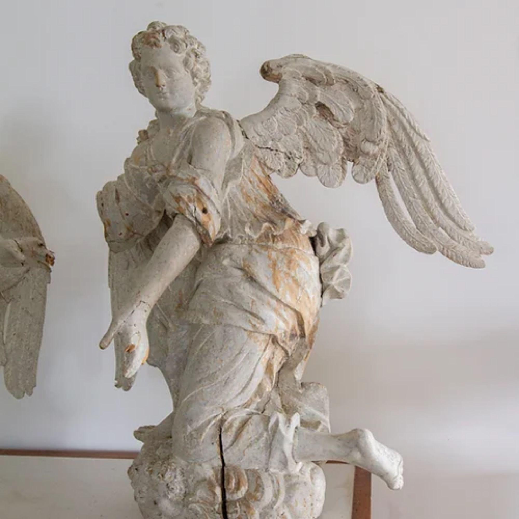 Pair of 17th Century Continental Carved Wood Angels Sculptures in ...