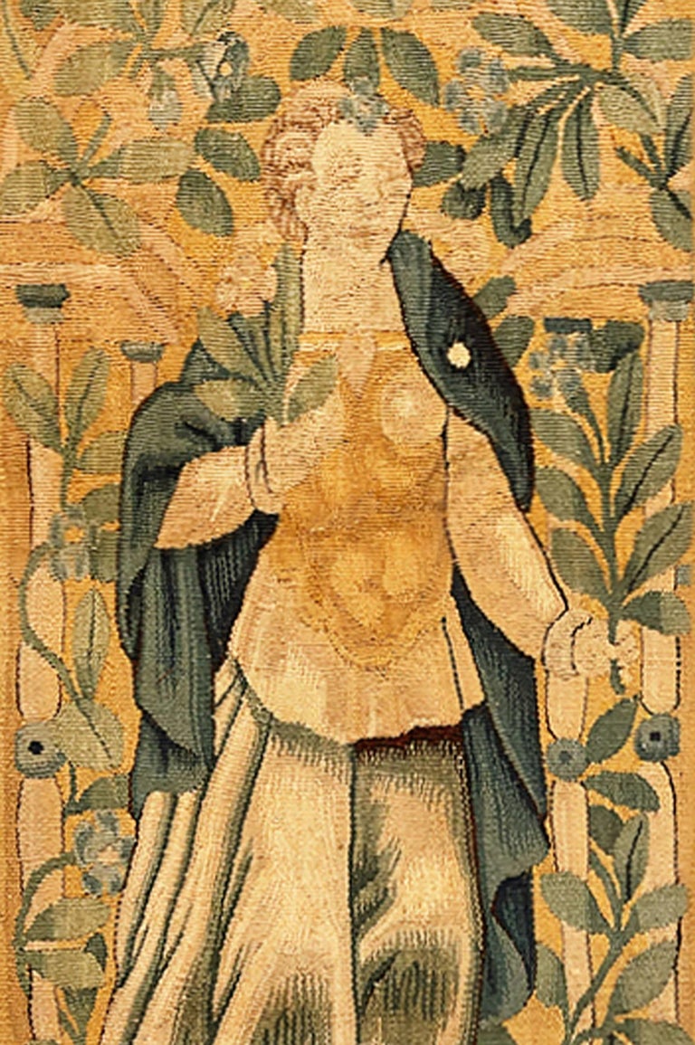 Pair of 17th Century Flemish Tapestry Panels w/ Female Figures and ...
