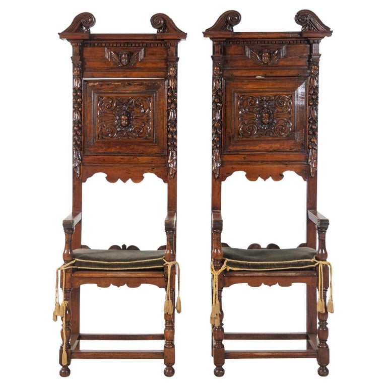Pair of 17th Century Renaissance Revival Hall Chairs For Sale at 1stDibs