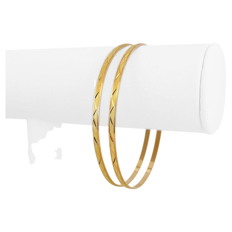 Pair of 18 Karat Yellow Gold Solid Diamond Cut Bangle Bracelets, Italy ...