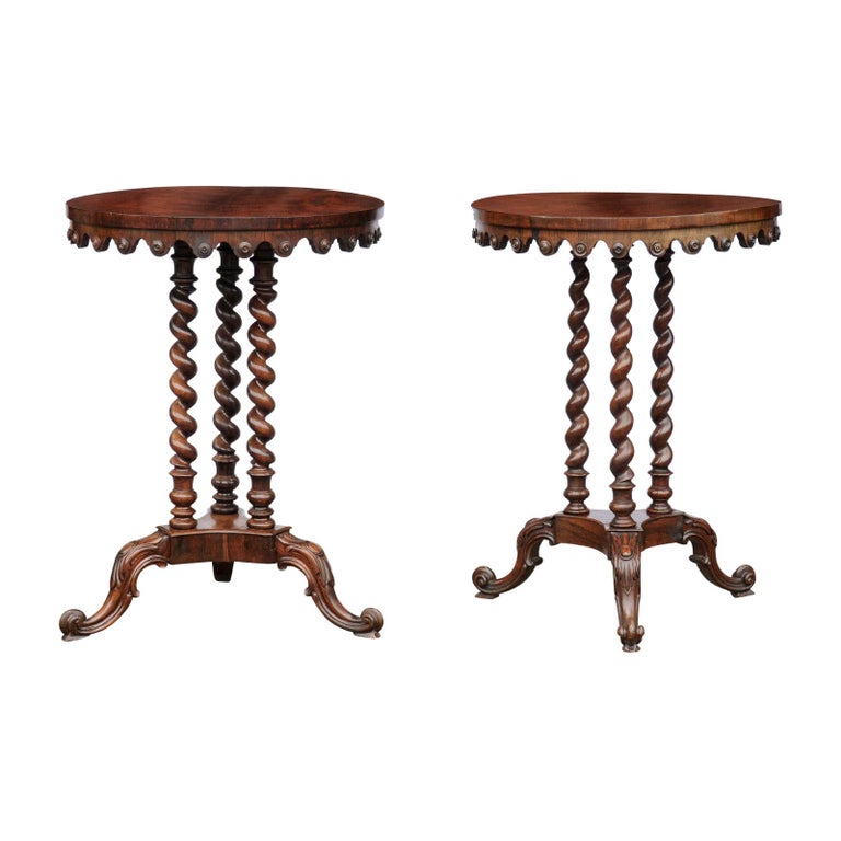 Pair of 1820s English Regency Rosewood Guéridon Tables with Barley ...