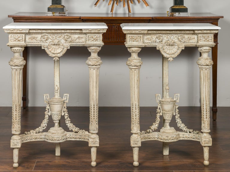 Pair of 1870s Napoleon III Painted and Carved Console Tables with ...