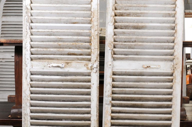 Pair of 1880s French Parisian Painted Wood Arched Shutters with ...